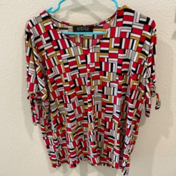 Kasper | Tops | Kasper Fire Red Multi Top | Poshmark